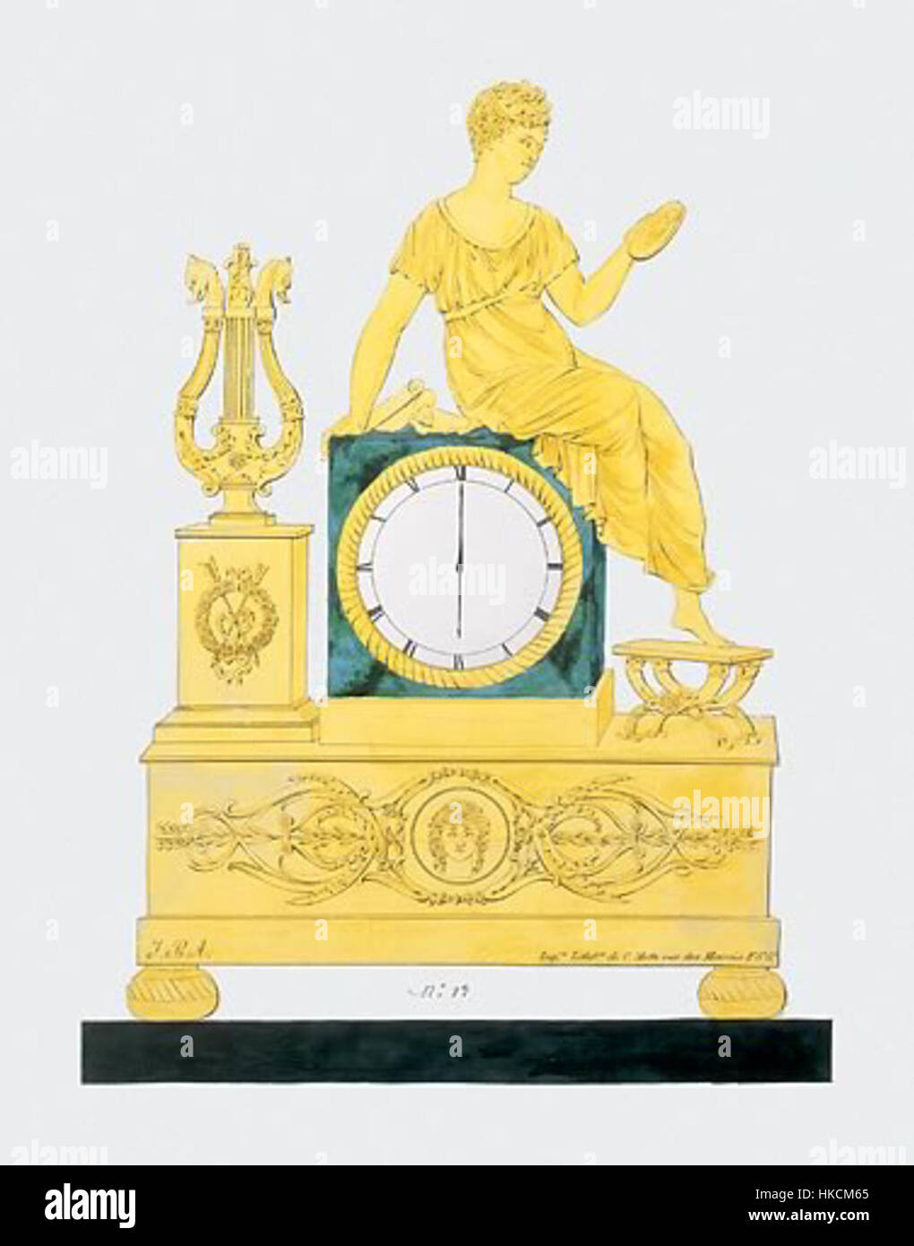 This sketch depicts a French Empire style clock, highlighting the ...