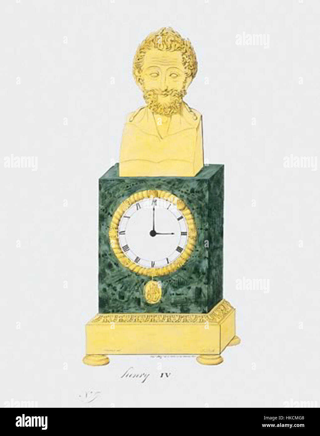 This sketch shows a French Empire style clock, likely associated with ...