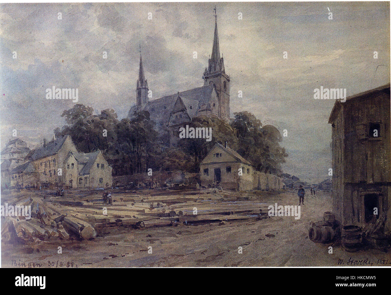 'Stocker Bingen 1881' is a historical painting representing the town of ...