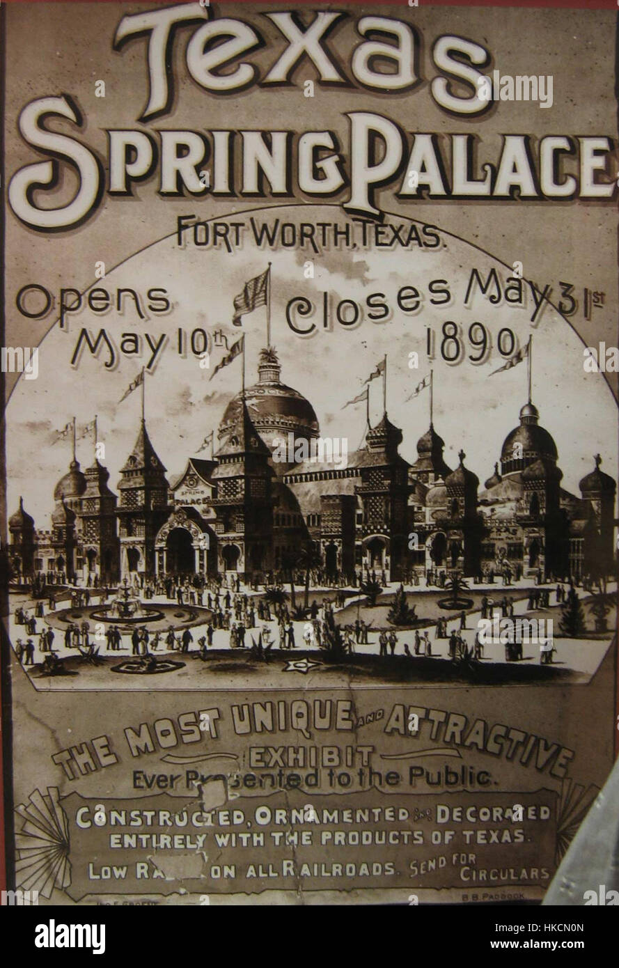 A historical depiction of the Texas Spring Palace, an iconic building ...
