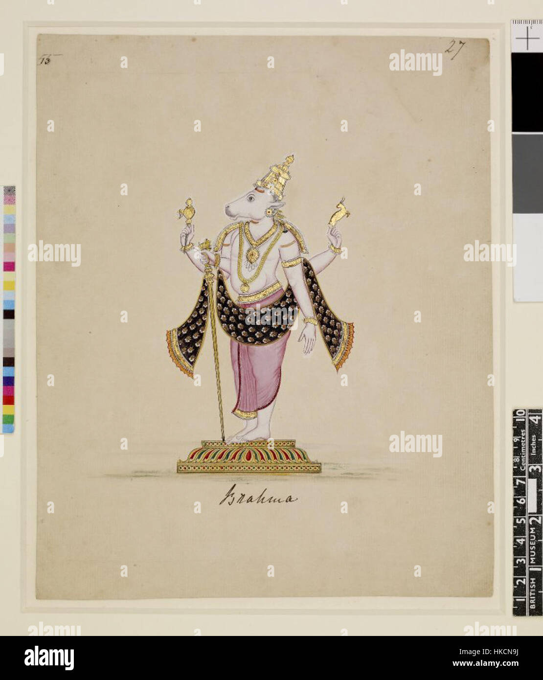 The white Nandi sculpture, depicted in anthropomorphic form, stands on ...