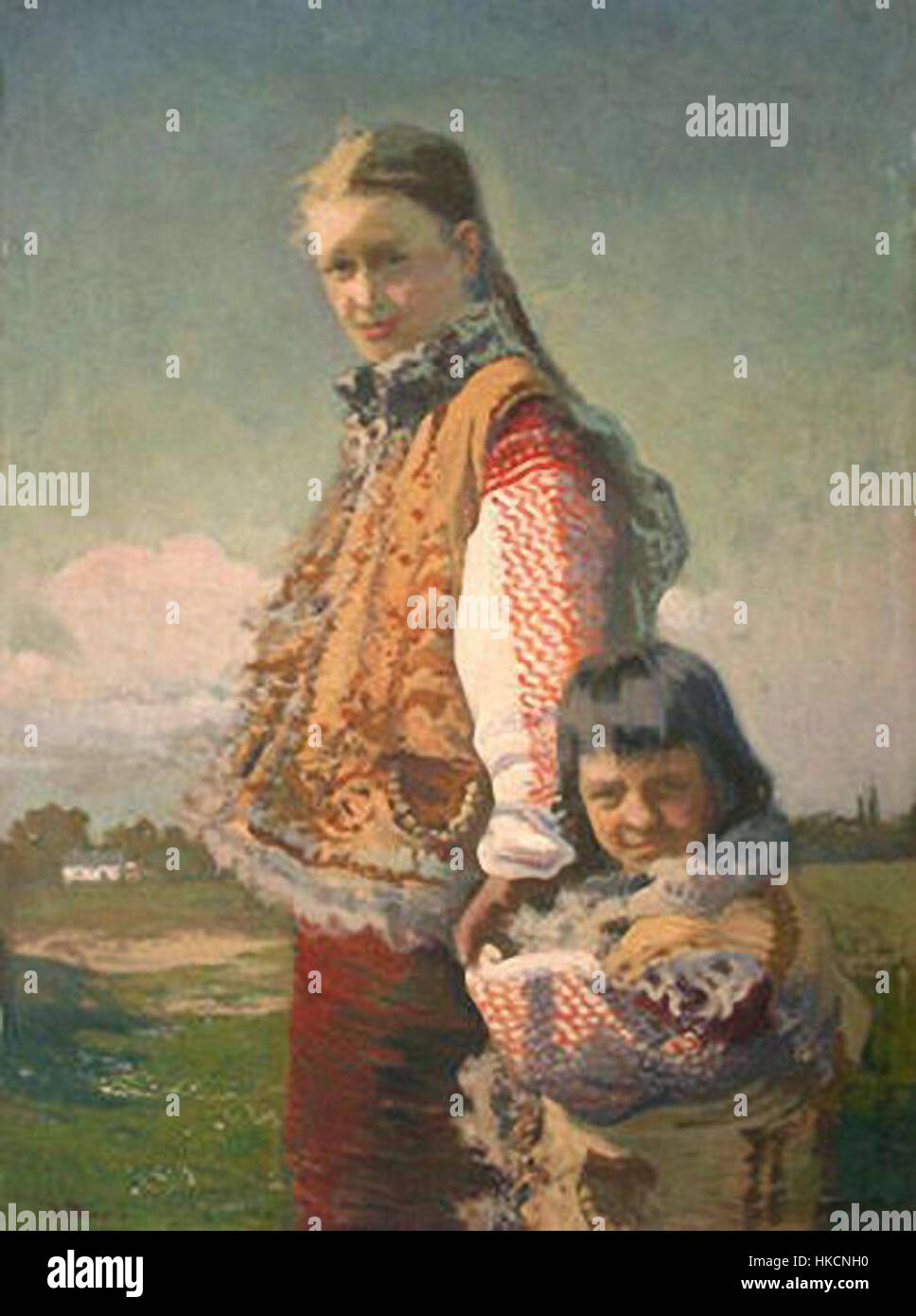The painting depicts Hutsul girls from the Carpathian Mountains ...