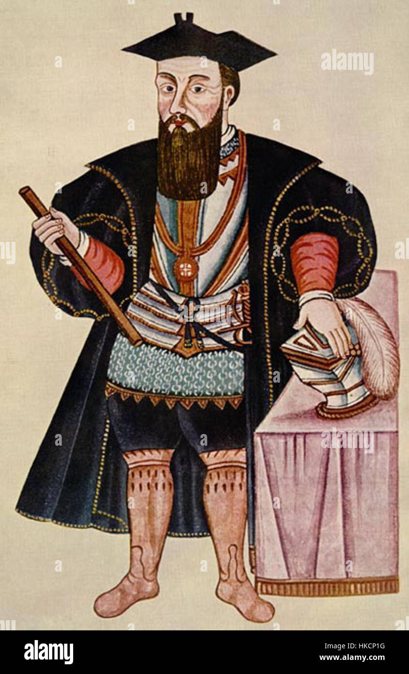 A portrait of Vasco da Gama, the renowned Portuguese explorer known for ...