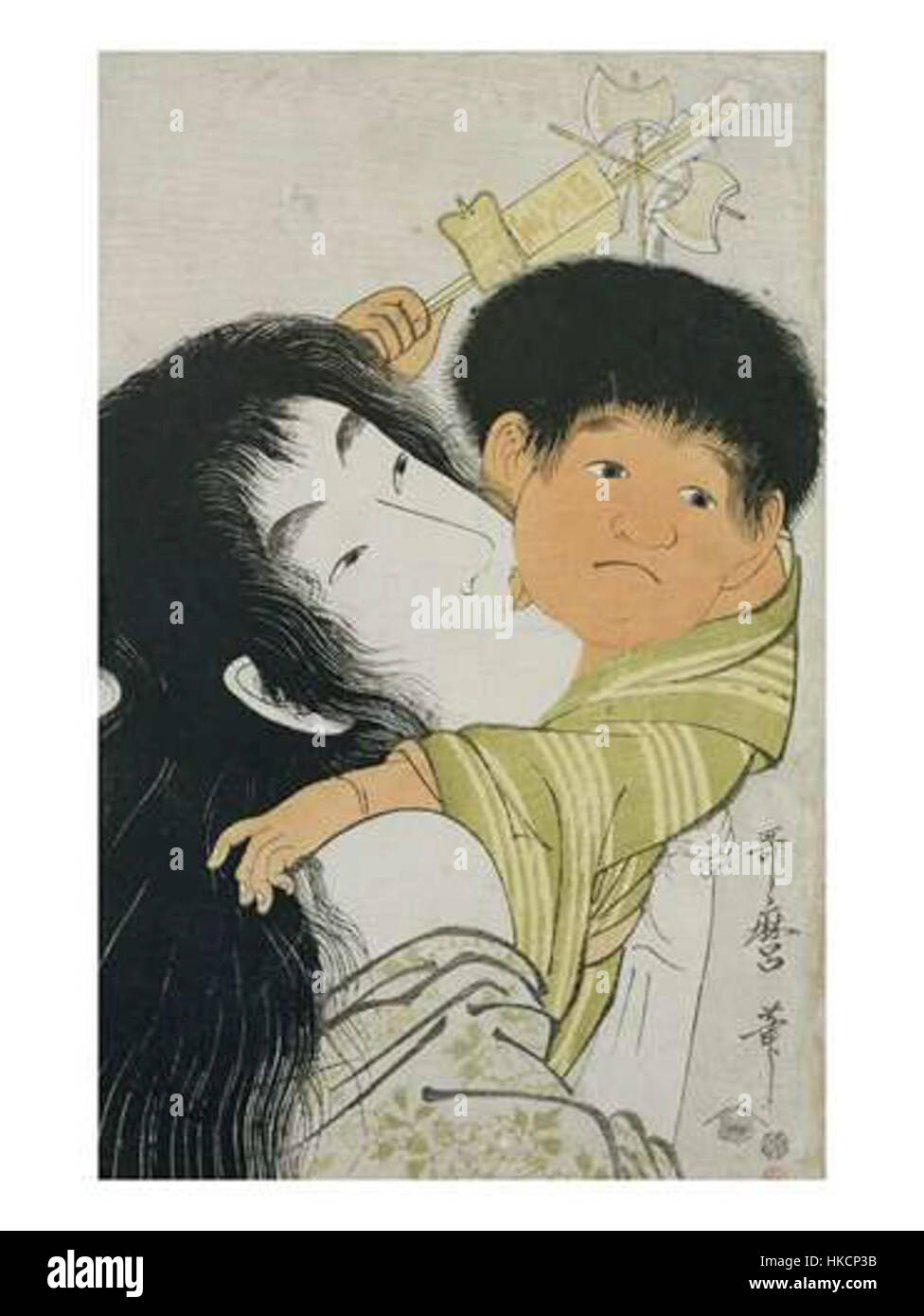 This woodblock print by Utamaro depicts the famous Japanese folklore ...