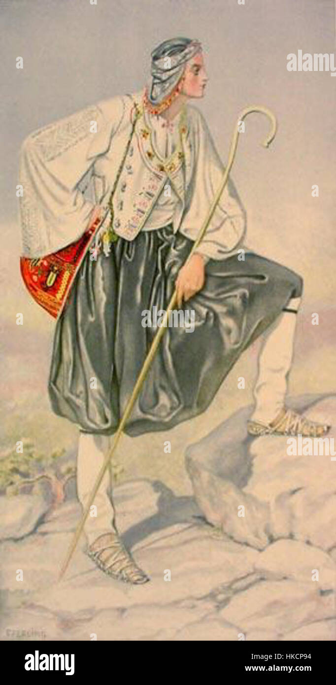 The 'Vraka Skyros Greek Costume' painting showcases traditional Greek ...