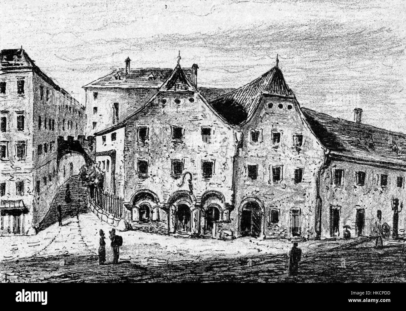 This artwork from 1824 portrays the historic Wien Katzensteigtor, a ...