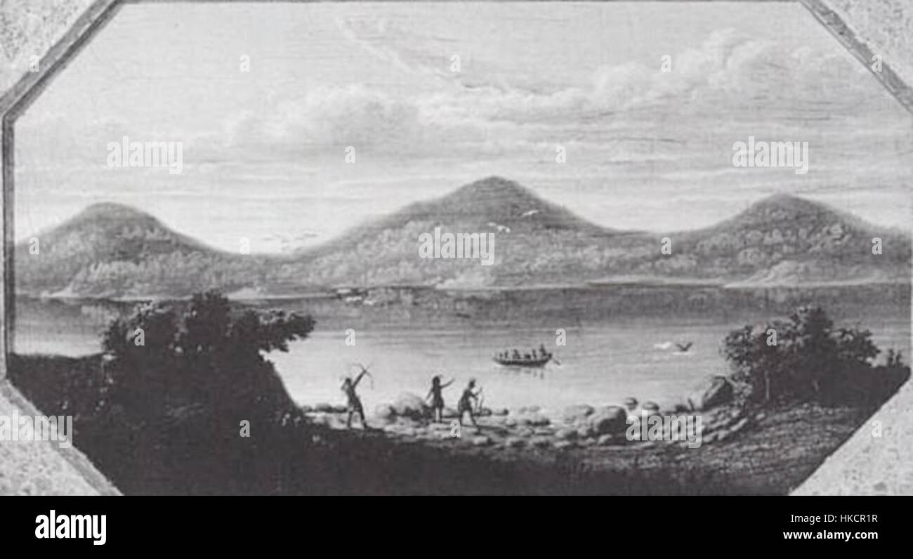 This historical artwork depicts the early Boston skyline in 1836 ...