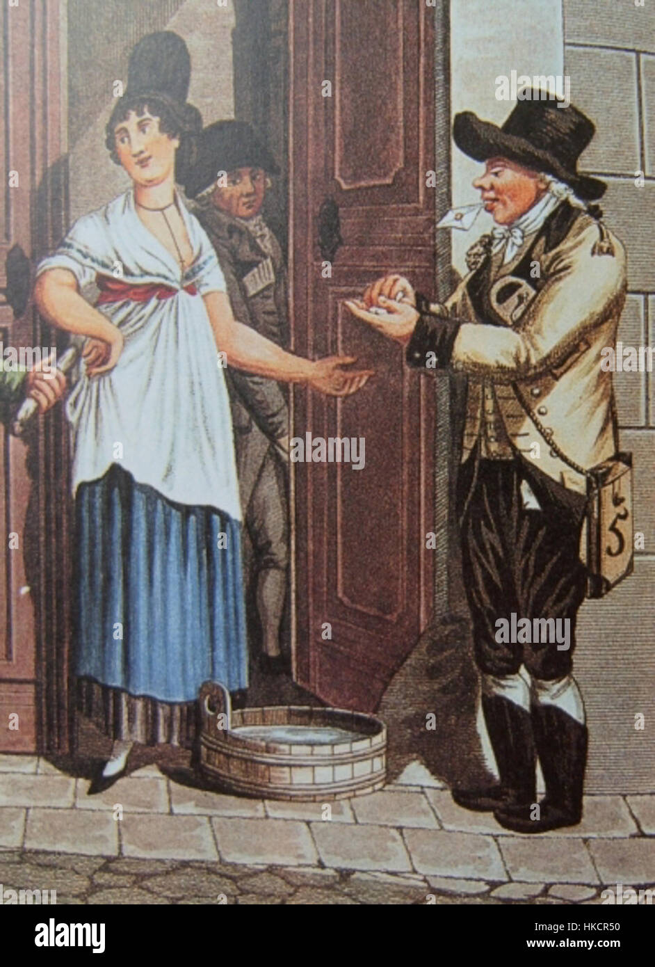 This early 19th-century painting depicts a Klapperpostbote, a ...