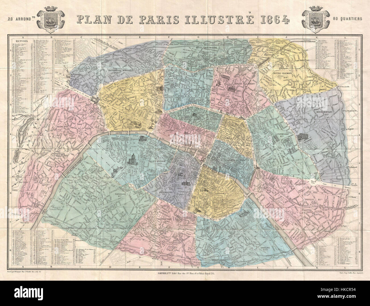 1864 Garnier Map of Pairs, France w Monuments Geographicus Paris ...