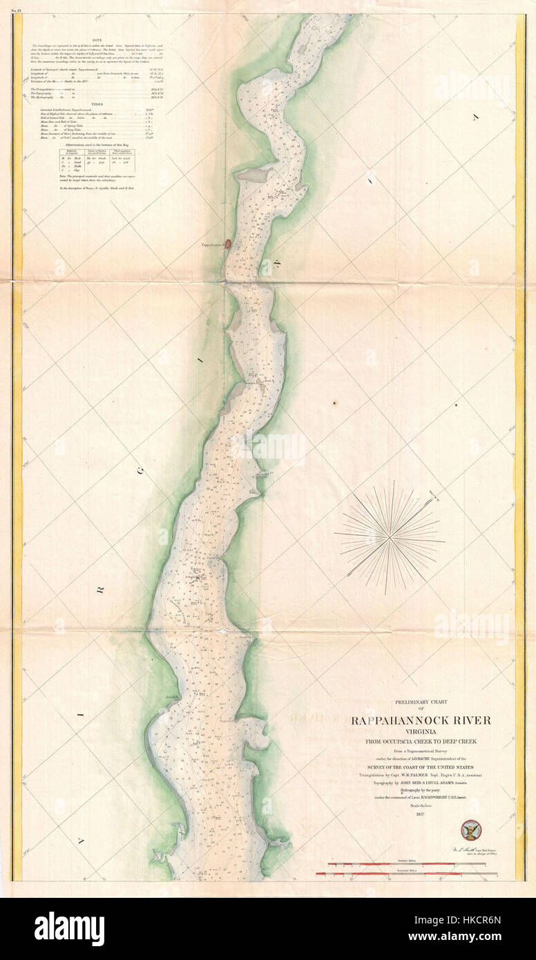 1857 U.S. Coast Survey Map or Chart of the Rappahannock River, Virginia ...