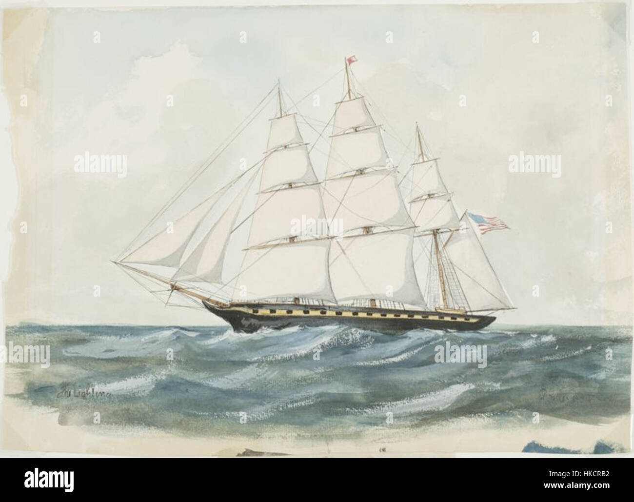 The 1854 Lightning Boston Clipper, painted by P. Giles, is a depiction ...