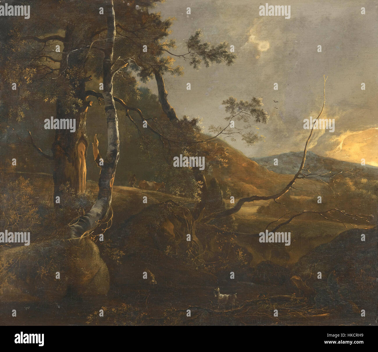 This painting by Adam Pynacker depicts a serene wooded landscape with a ...