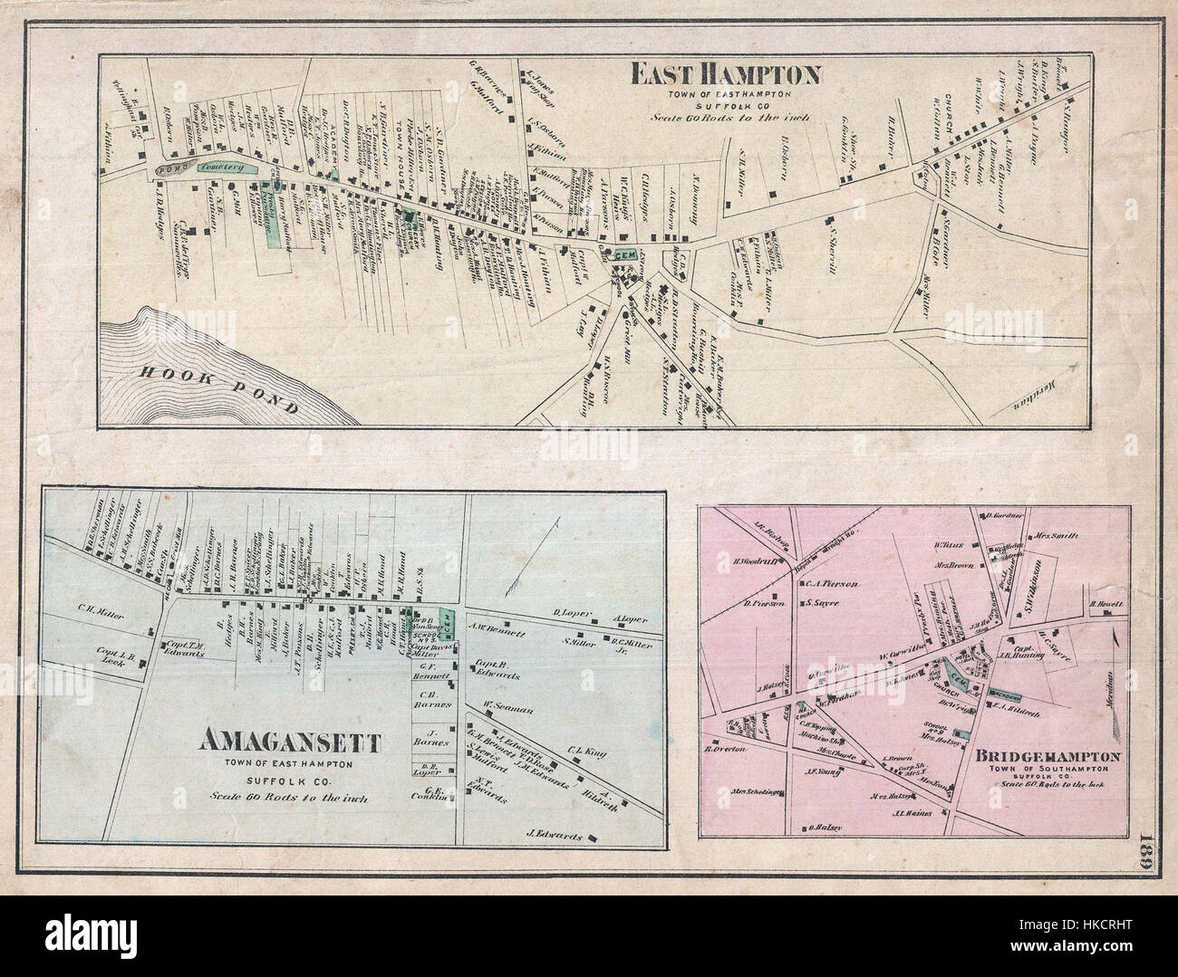 This 1873 map by Beers displays East Hampton, Bridgehampton, and ...