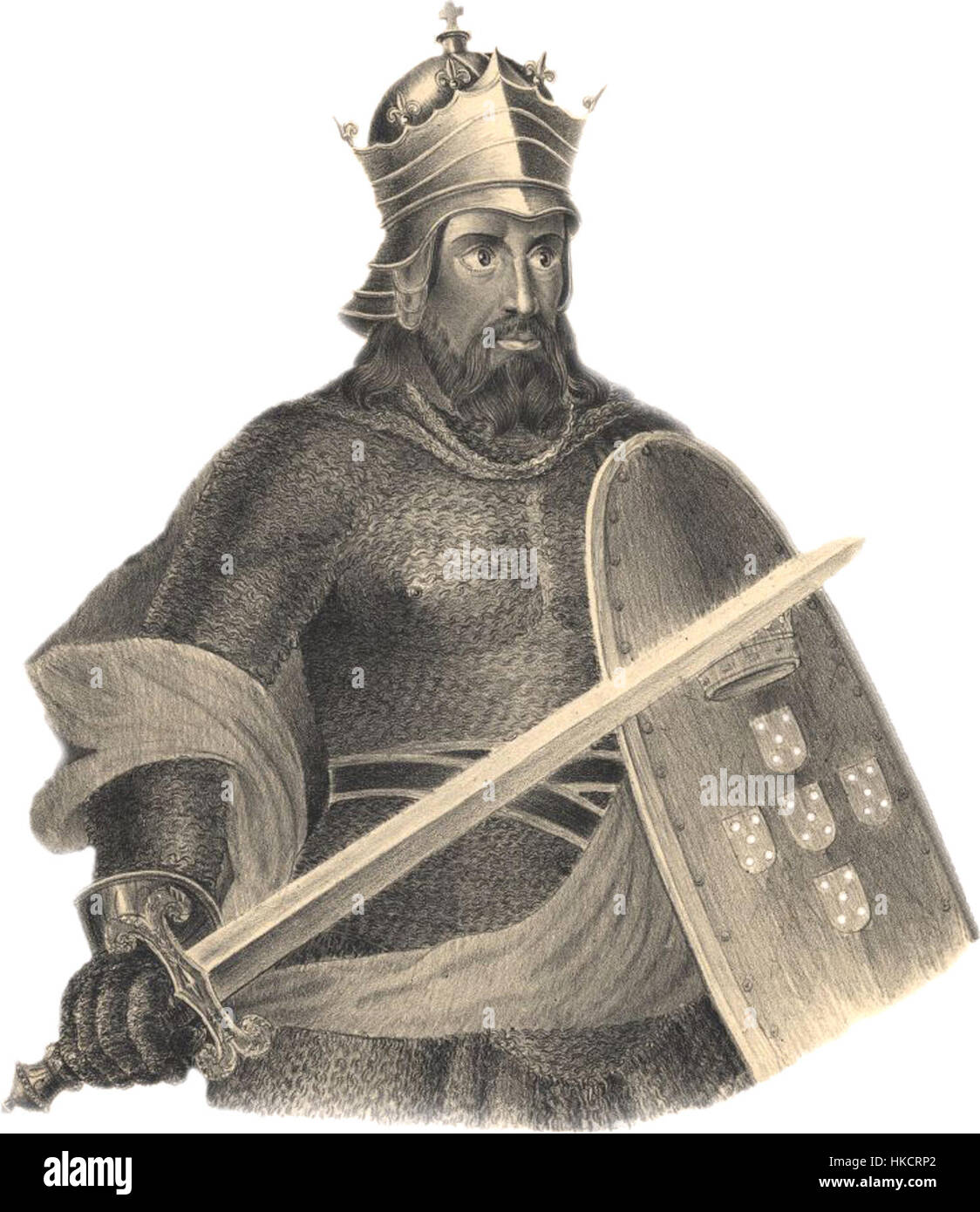 Afonso I of Portugal, also known as Afonso Henriques, is depicted in ...