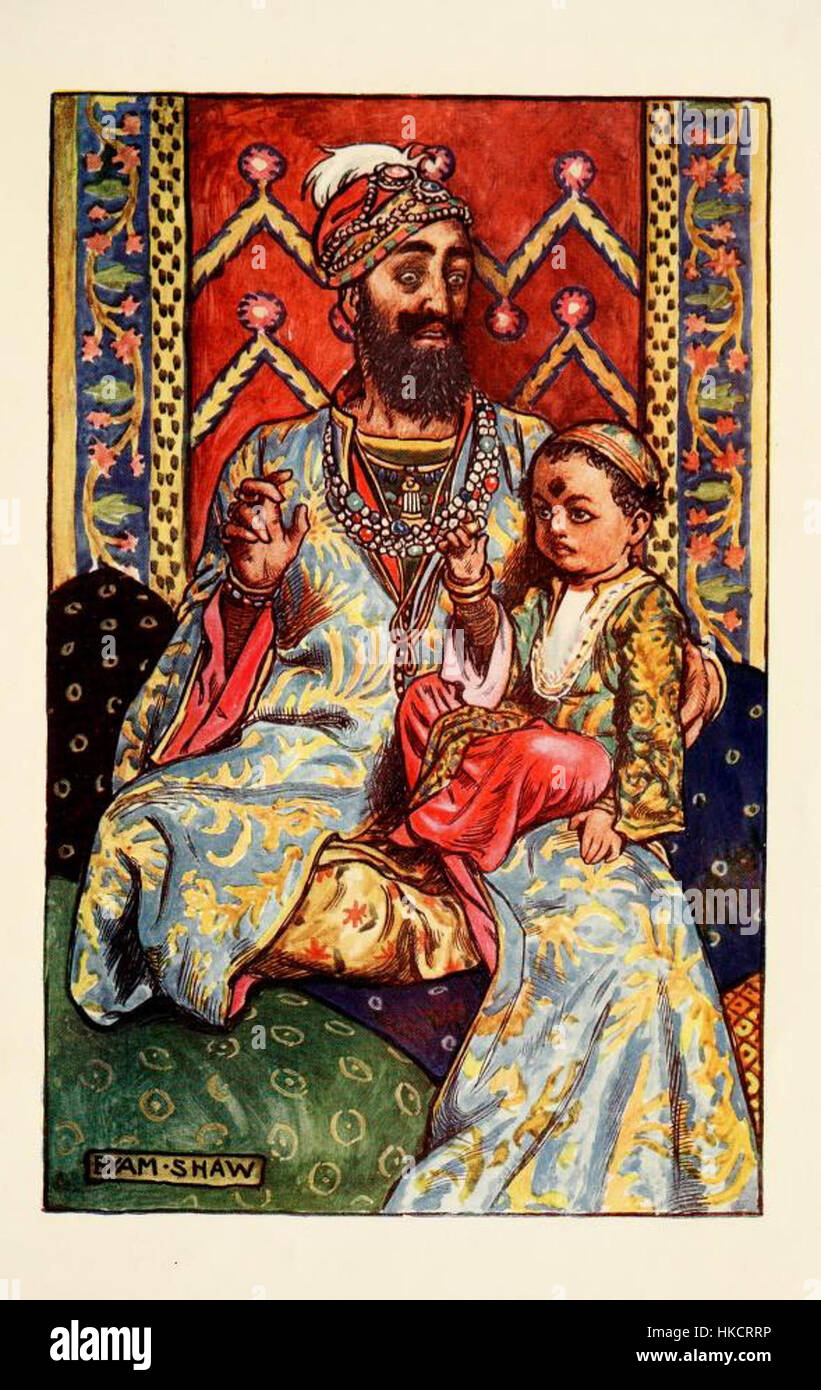 This book illustration from 'Adventures of Akbar' depicts a scene ...