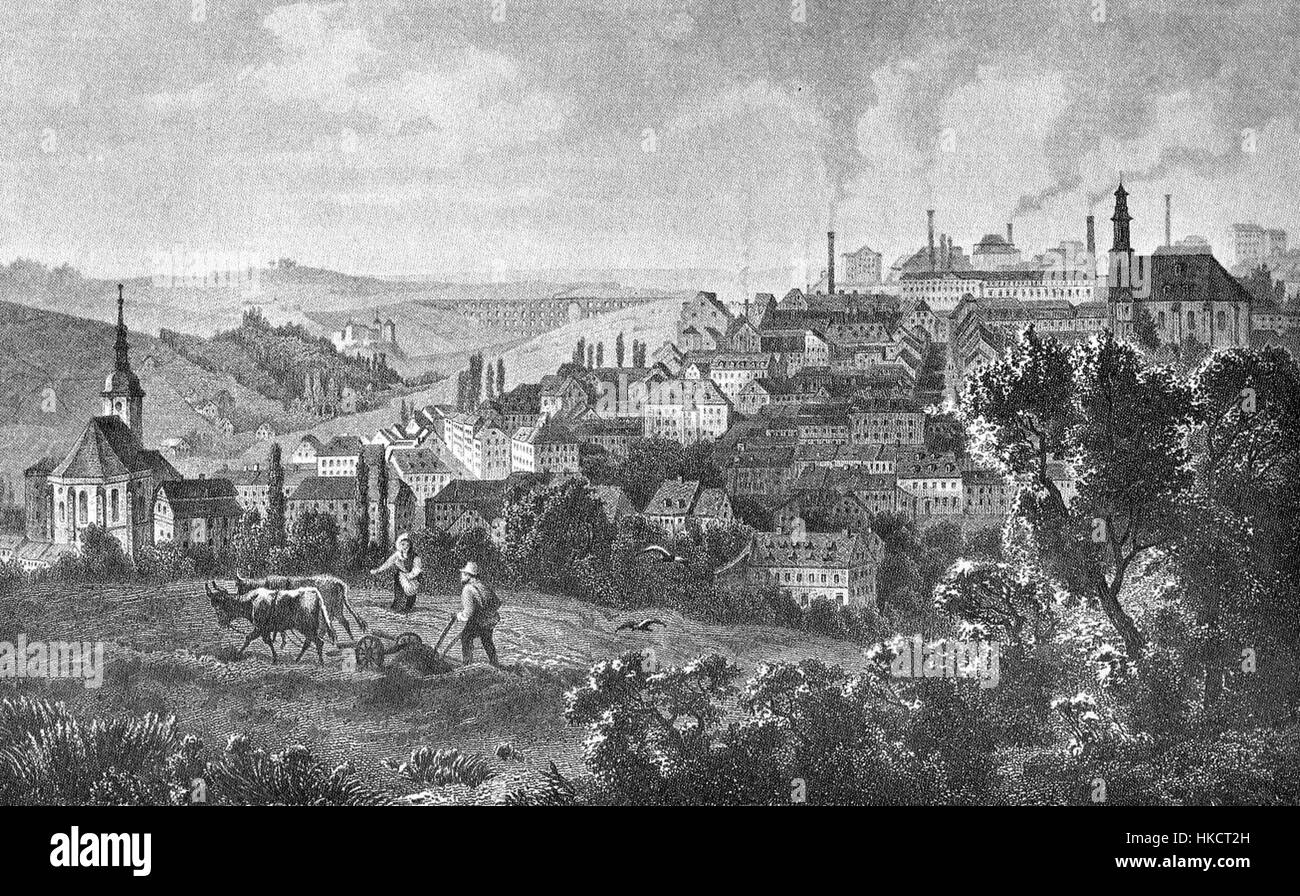 This painting shows the town of Reichenbach around 1850, capturing its ...