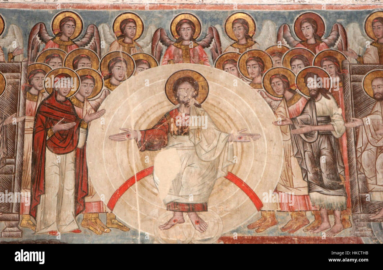 The Ananuri mural depicts scenes from Georgian history, likely ...