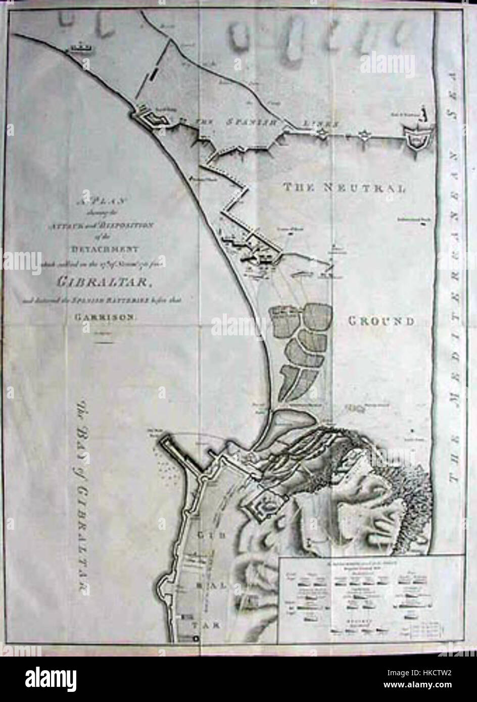 This antique battle plan of Gibraltar is a detailed military map ...