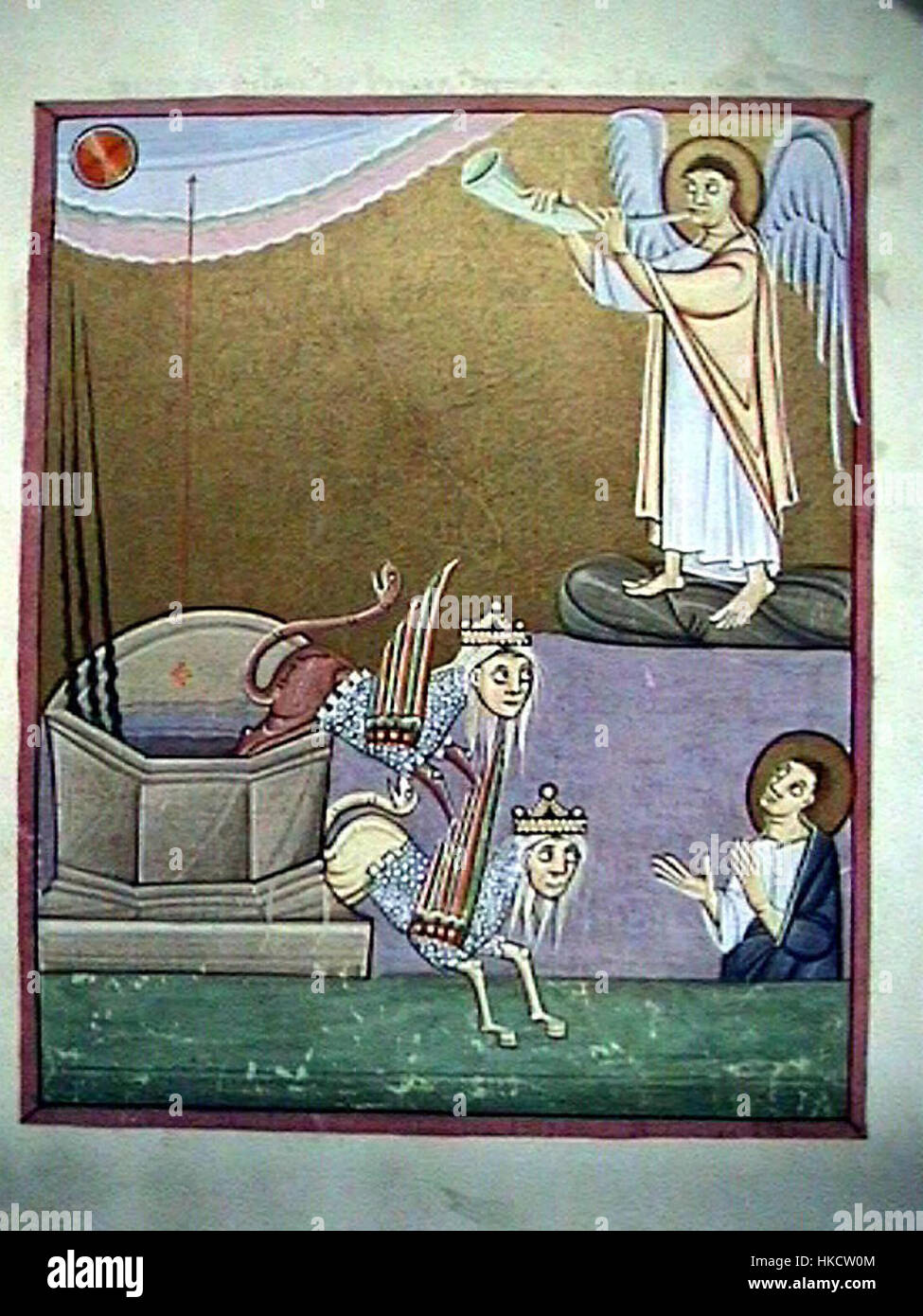 The 'Fifth Trumpet' from the Bamberg Apocalypse Folio depicts a vivid ...