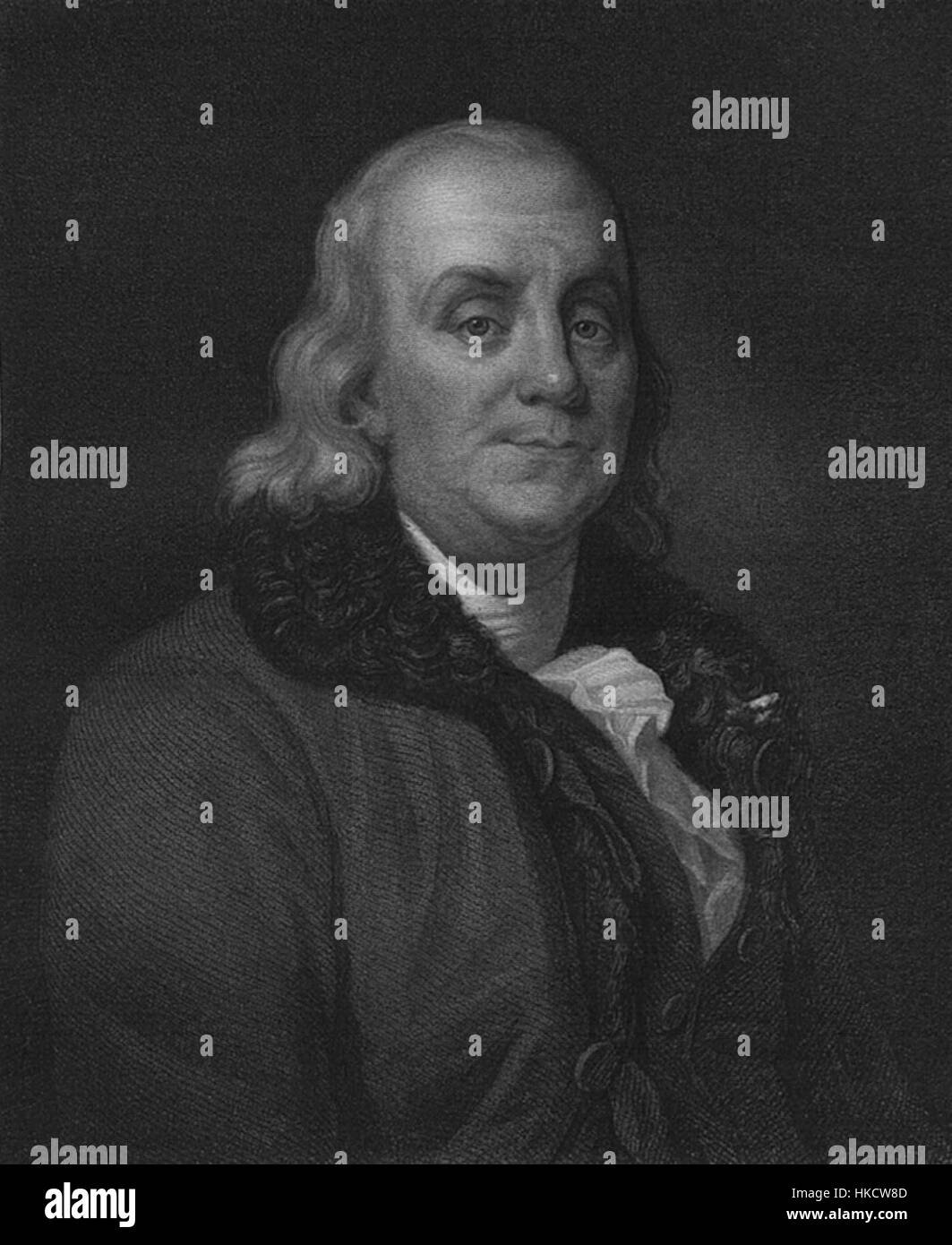 A historical portrait of Benjamin Franklin, created around 1770 ...