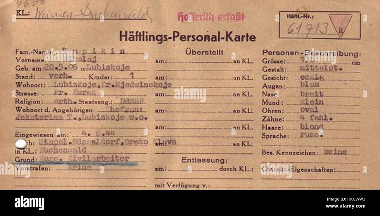 This document, a personnel card from Buchenwald concentration camp ...