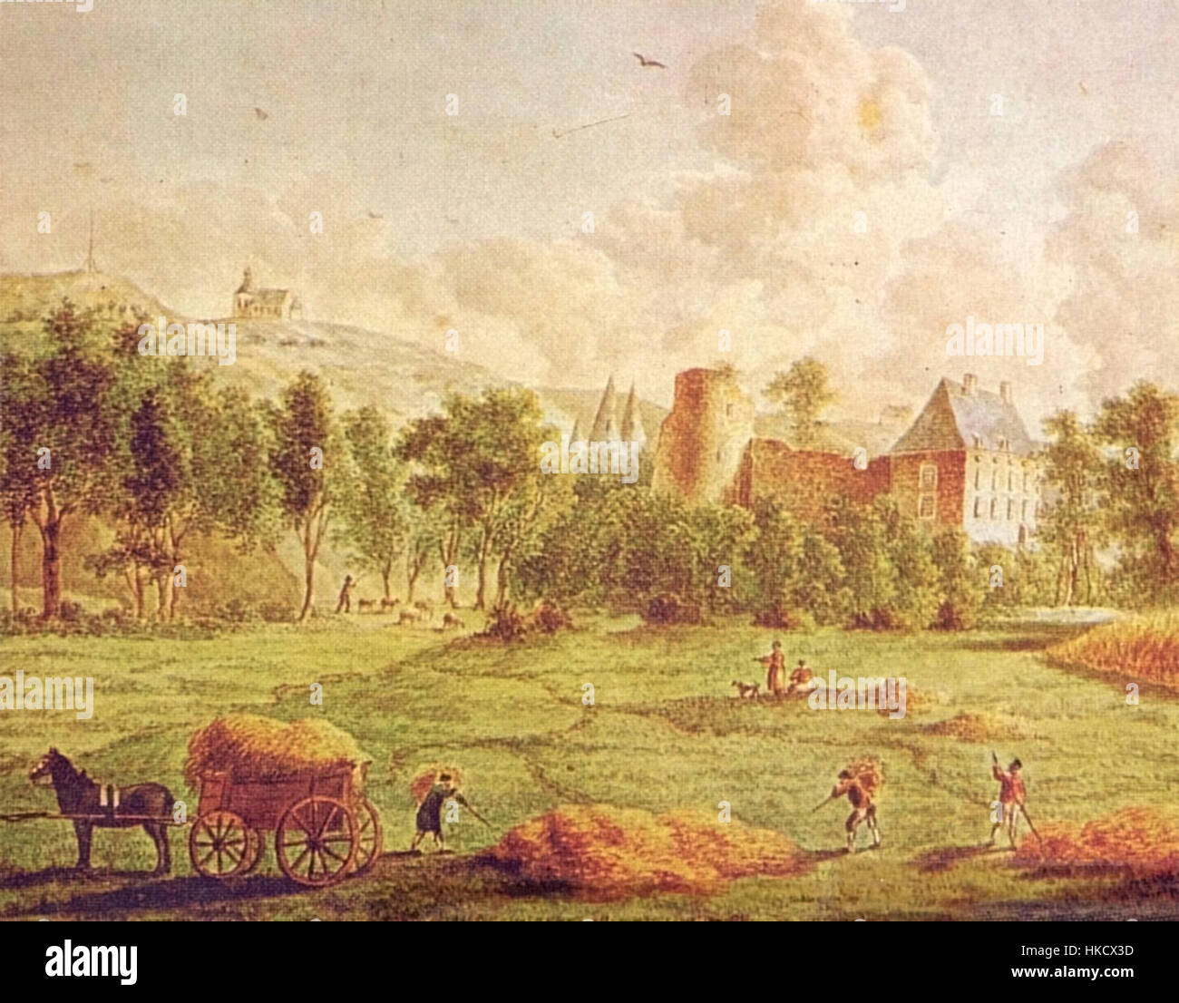 A historical painting representing the Burg Frankenberg, a medieval ...