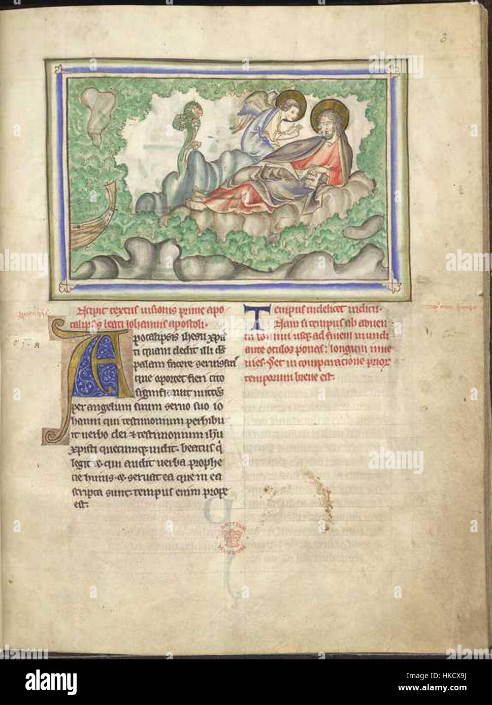 This page from the Apocalypse manuscript depicts an angel appearing to ...