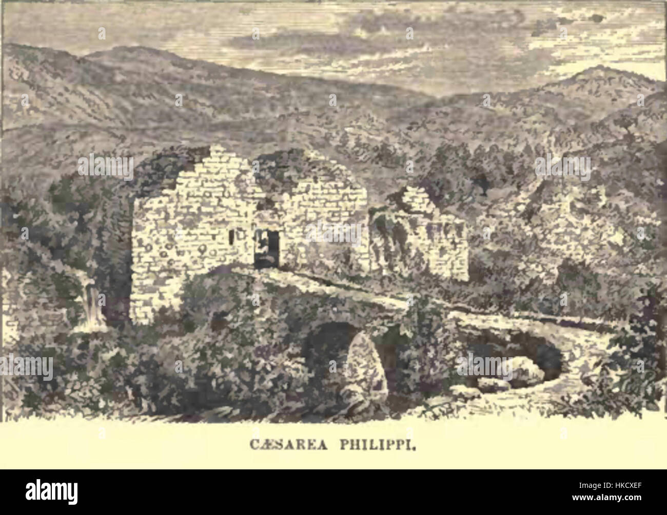 This painting of Caesarea Philippi from 1886 portrays the ancient city ...