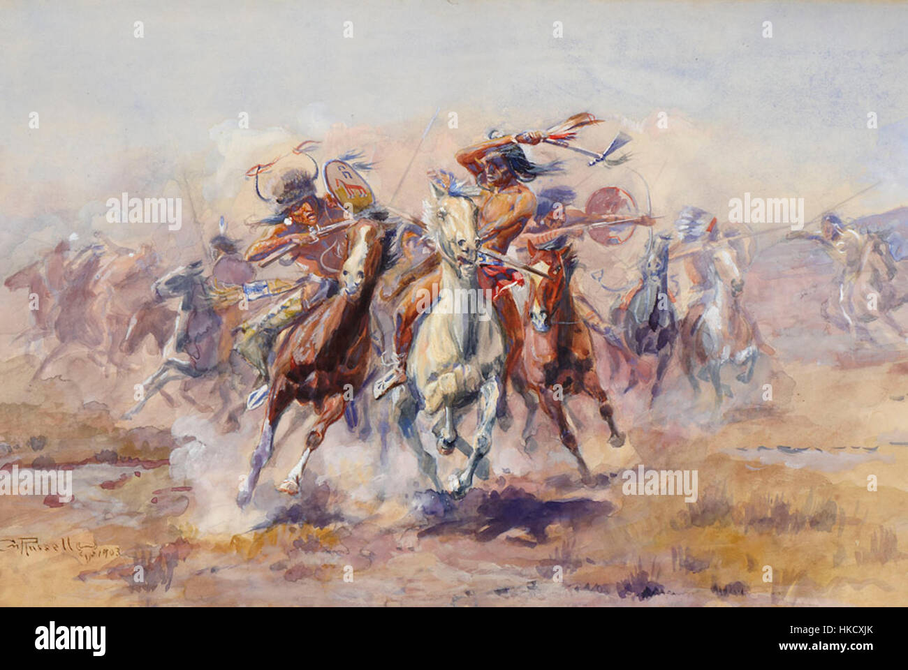 Charles M. Russell's 1903 watercolor painting, 'When Sioux and ...