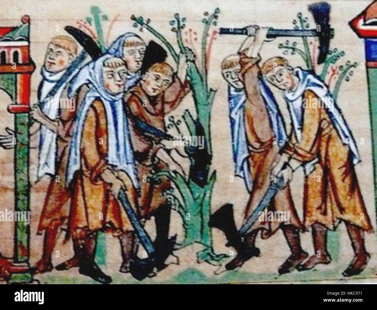 This historical artwork depicts Cistercian monks engaged in their ...