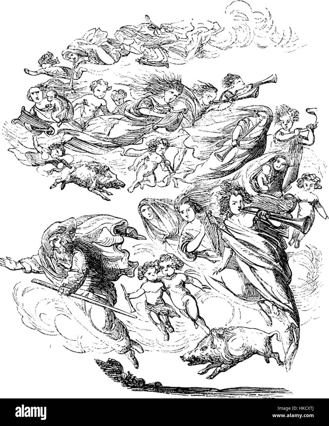 A depiction of Frau Holle (or Berchta) and her Train, drawn from ...