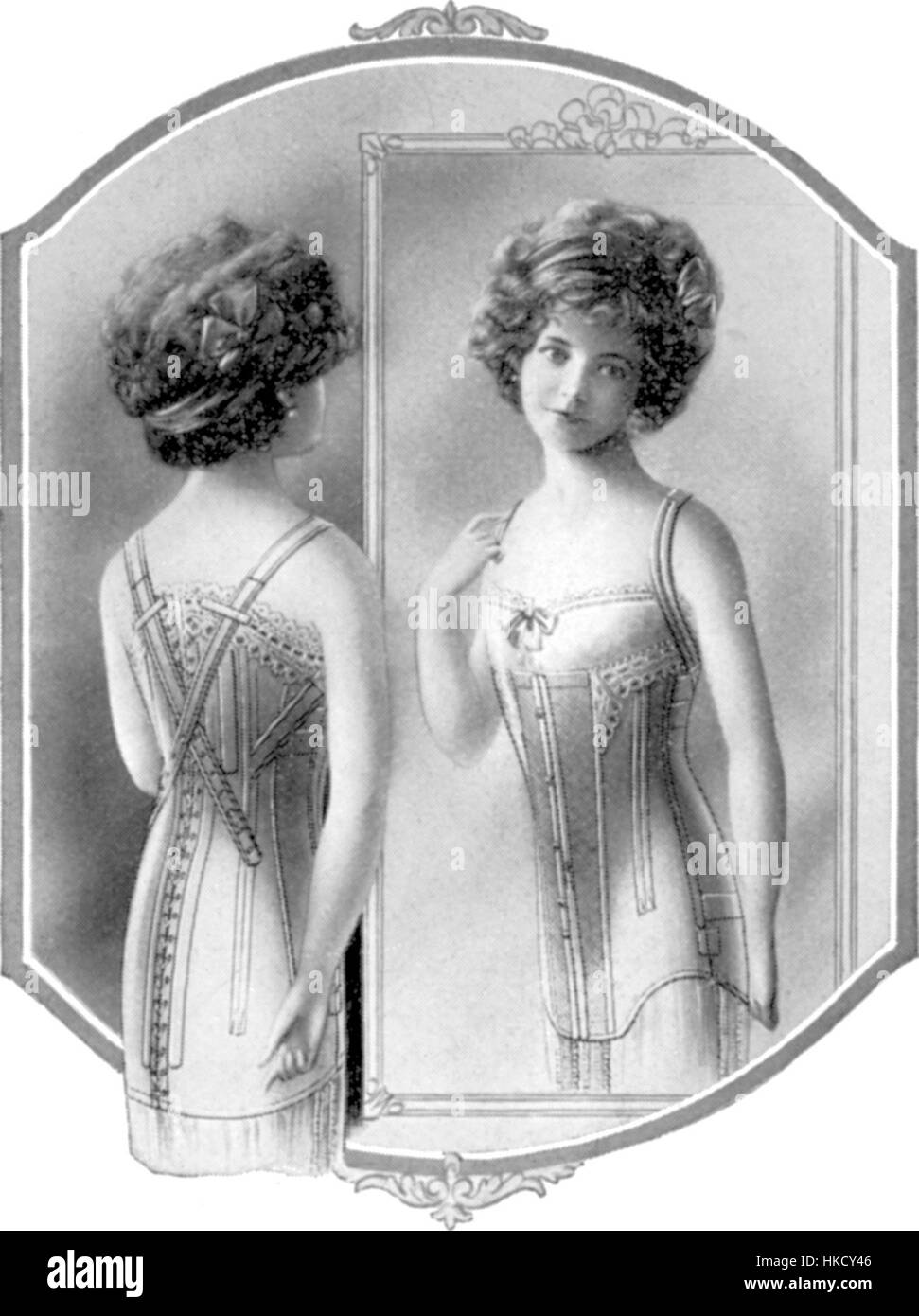 This vintage artwork illustrates a corset maintainer or 'Redresseur Le ...