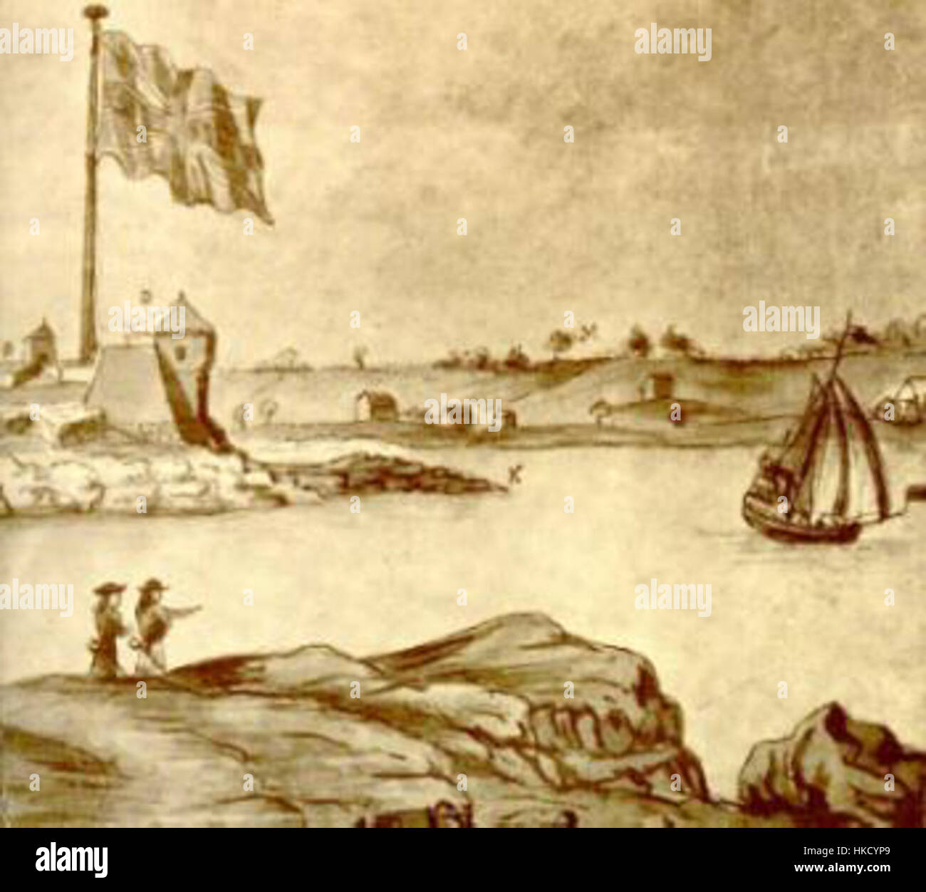 This detailed artwork from 1705 illustrates Fort William and Mary, a ...