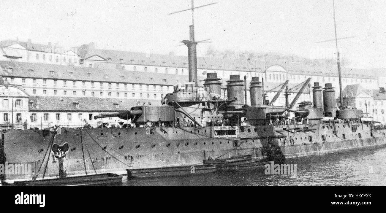This painting depicts the French battleship Danton, a notable vessel in ...
