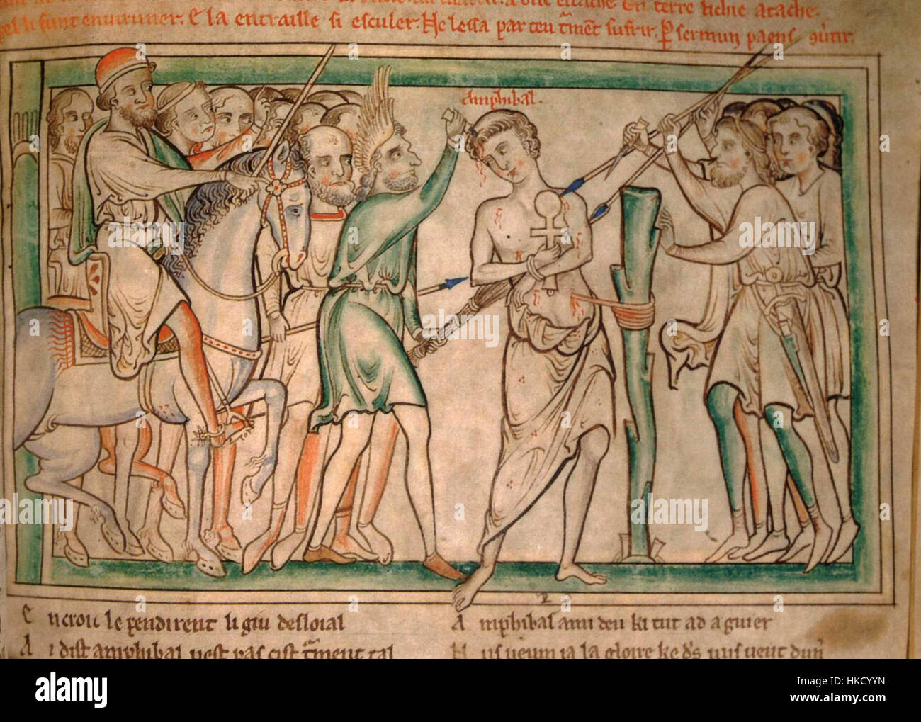 A page from a manuscript at Trinity College Dublin, depicting the life and martyrdom of Saint ...