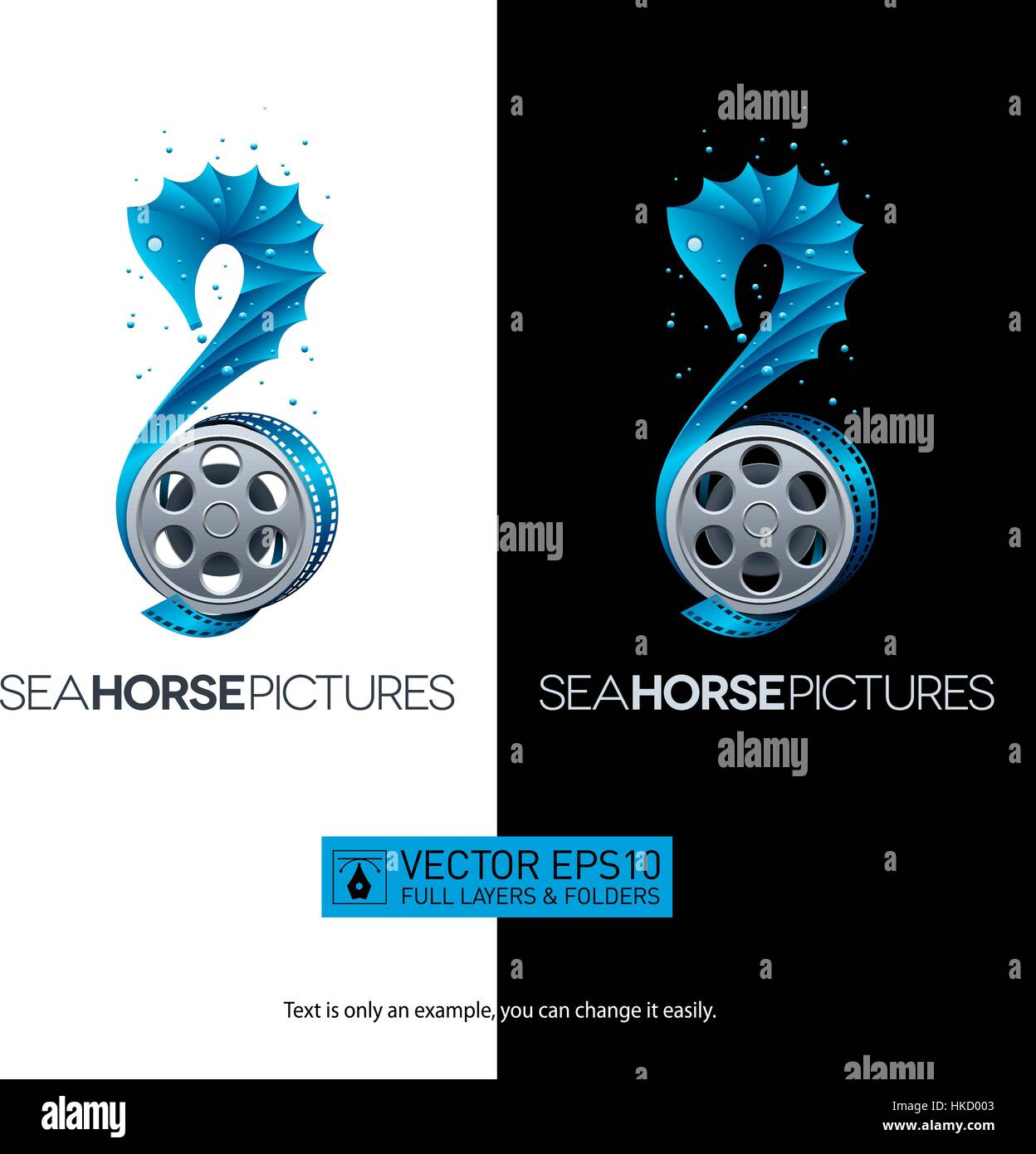 Seahorse-shaped movie concept with film reel for your designs. Isolated ...