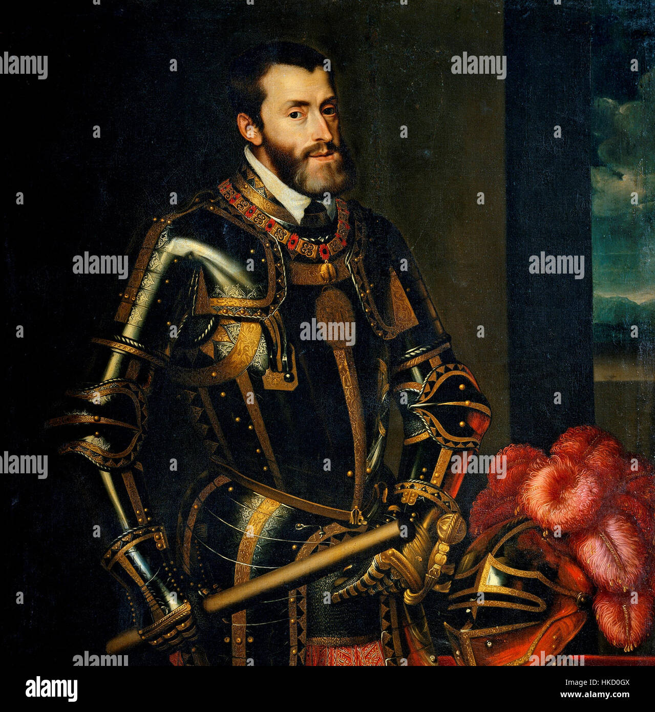 This oil painting depicts Emperor Charles V, a key figure in European ...