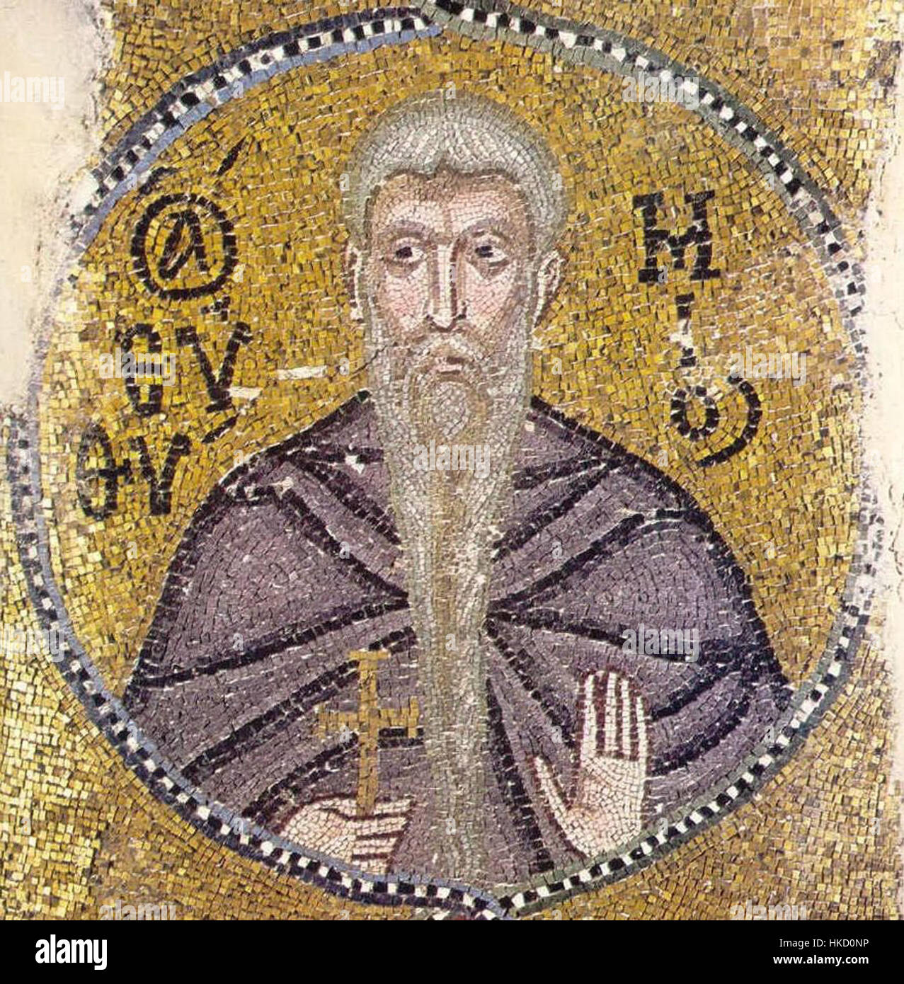The mosaic of *Euthymius the Great* in the Nea Moni monastery, located ...