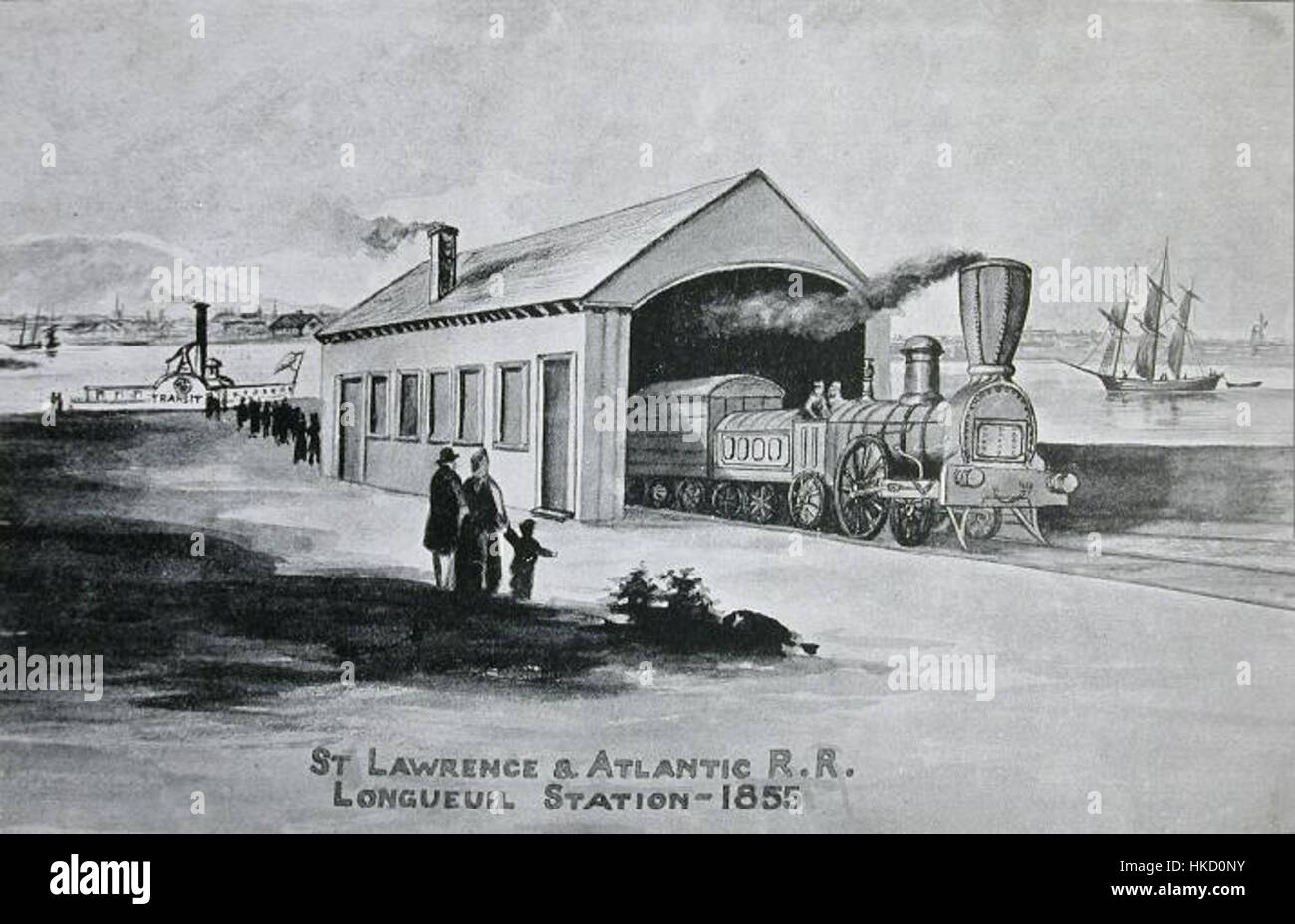 This painting depicts the St. Lawrence & Atlantic Railroad's Longueuil ...