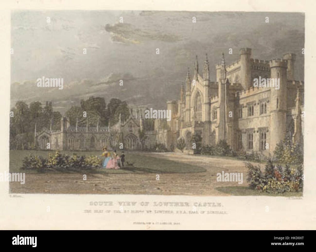 This painting by T. Allen depicts the south view of Lowther Castle ...