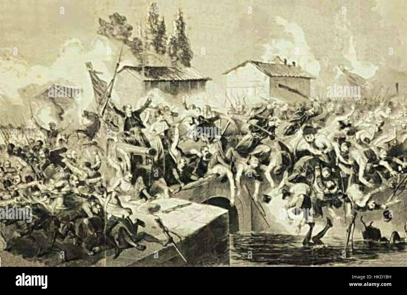 This lithograph by Francesco Ratti depicts the Battle of Palestro ...