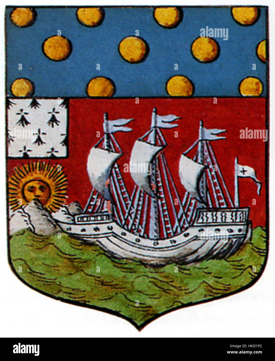 A painting depicting the coat of arms of the city of Lorient, France ...