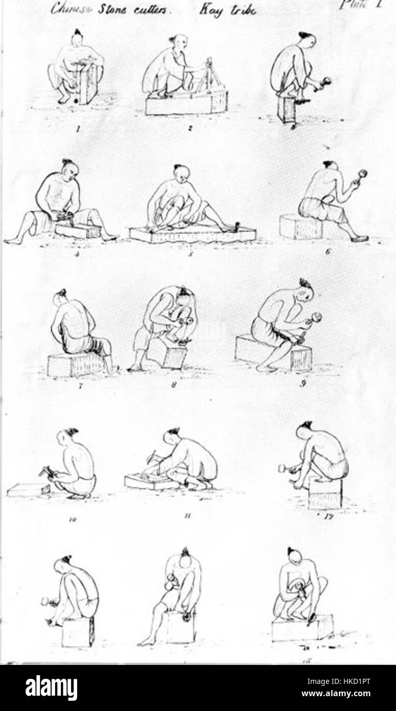 This artwork depicts the traditional stonecutting practice of the ...