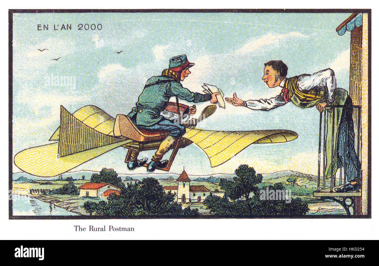 'France in XXI Century: Air Postman' is a painting that portrays a ...