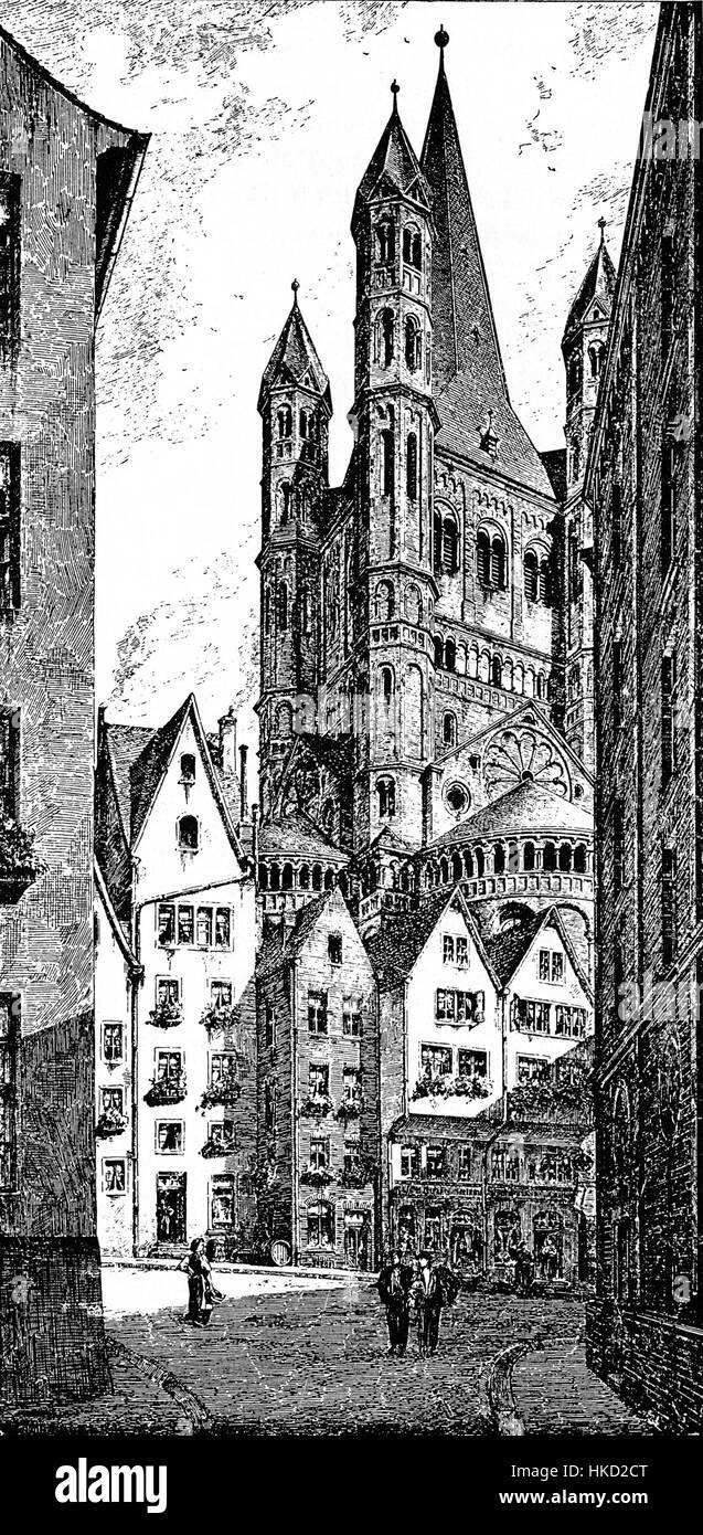 This drawing, created in 1896, depicts the *Gross St. Martin* church in ...