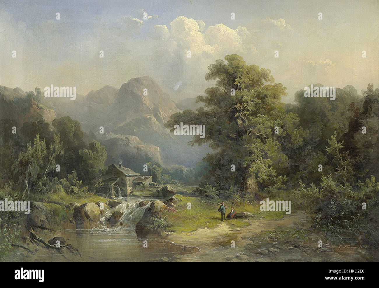 Guido Hampe’s 'Idyllische Gebirgslandschaft mit Wasserfall' (Idyllic ...