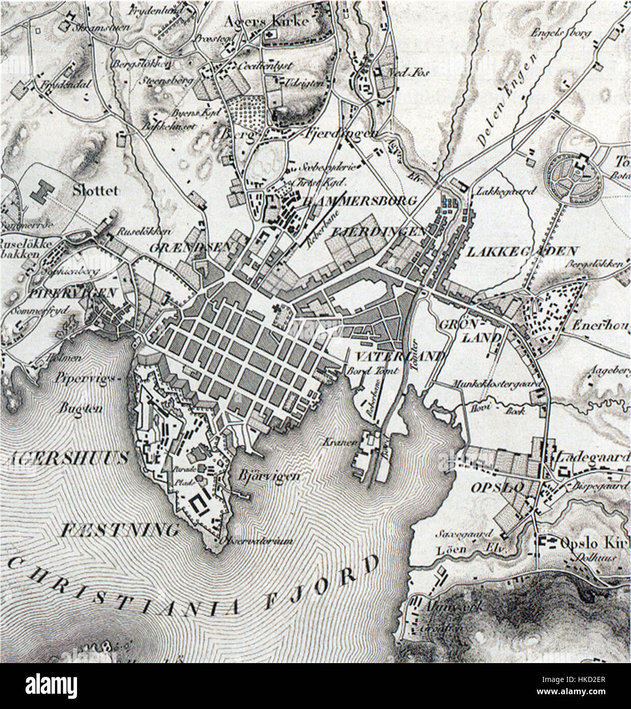 This 1840 map of Oslo showcases the city's early development and layout ...