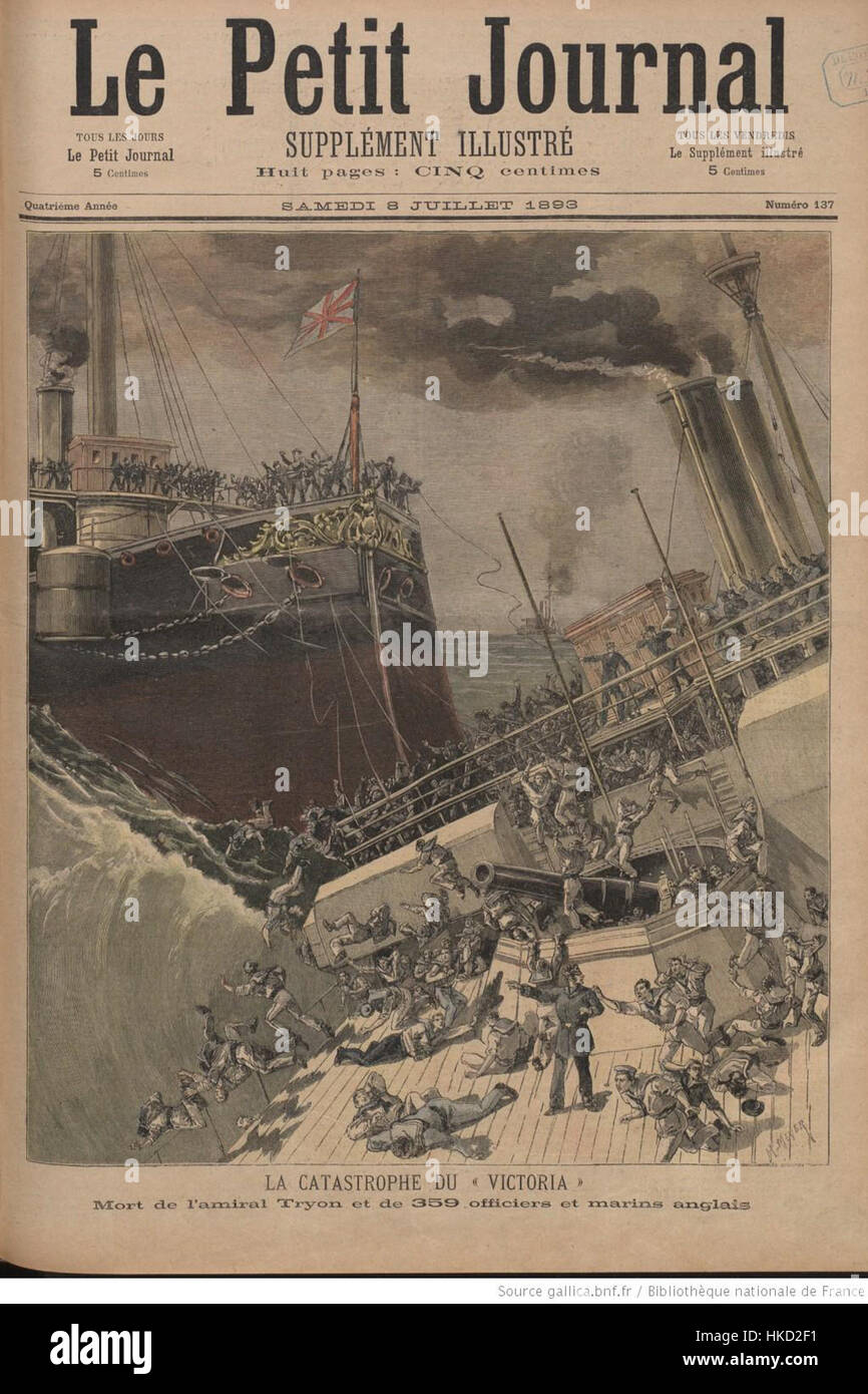 The painting captures the moment of the HMS Victoria collision in 1893 ...