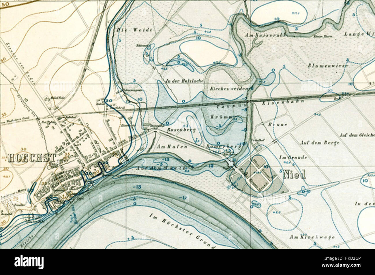 An 1870 plan of Hoechst Nied, a location in Germany. The detailed map ...
