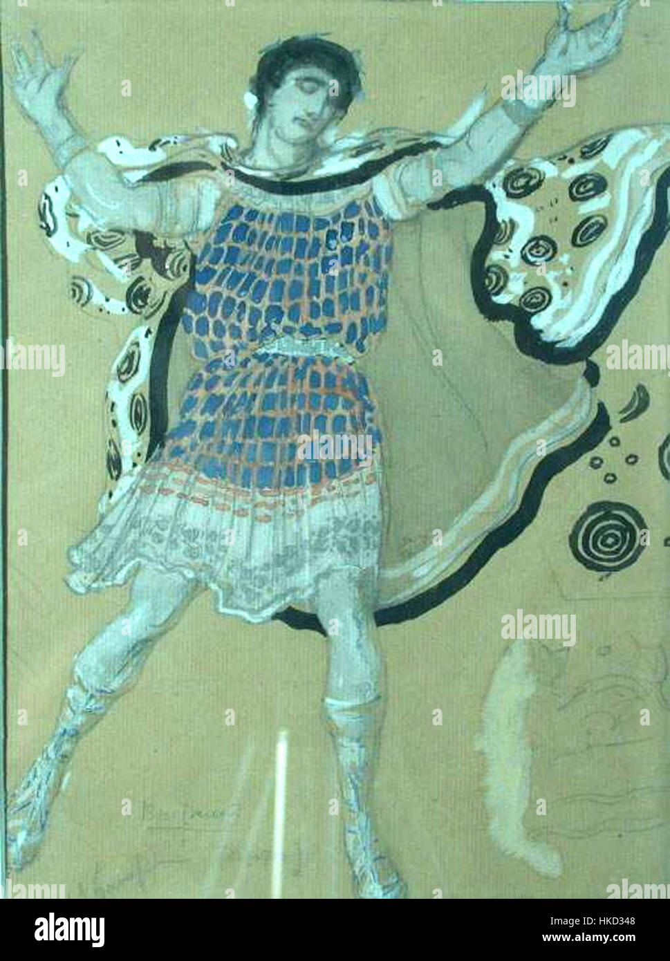 The scene from the play 'Hippolytos,' designed by L. Bakst, showcases ...